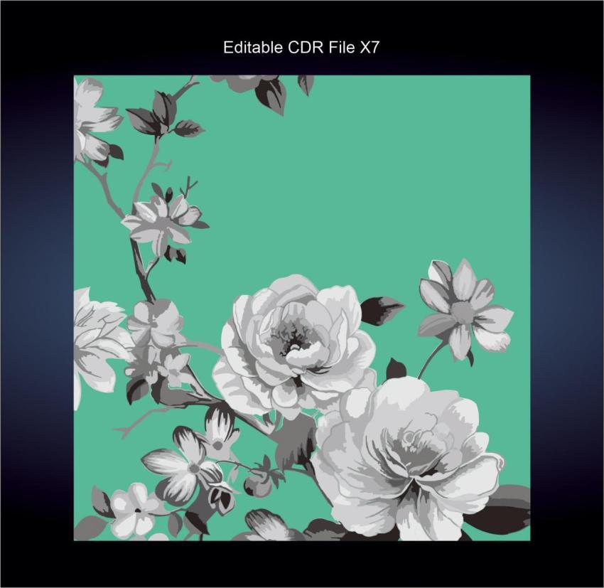 Grey rose vector flower design on green background editable cdr file ...