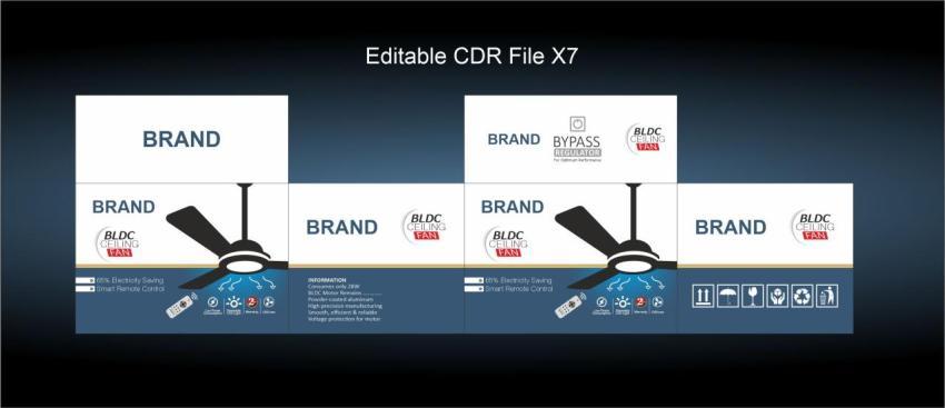 Packaging editable design for BLDC Fan blue and white colour theme ...