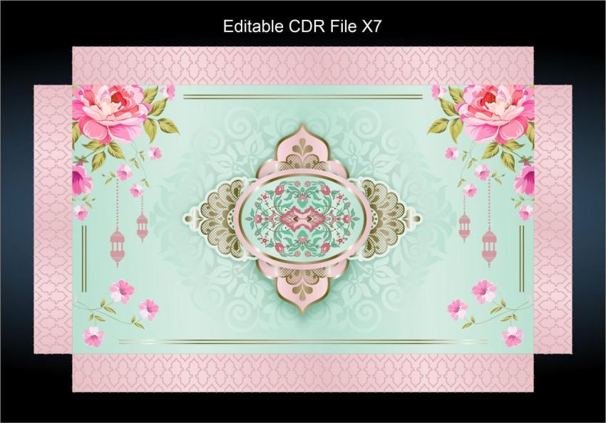 Shadi card invitation envelope vector floral design pattern pink green ...